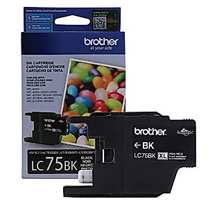 Brother Genuine High Yield Black Ink Cartridge, LC75BK, Replacement Black Ink, Page Yield Up To 600 Pages, LC75
