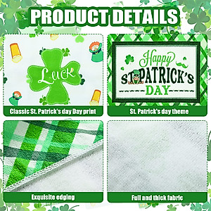 Tudomro 6 Pieces St Patrick's Day Dish Towels 27.6 x 17.7 Inch Shamrock Clover Green Plaid Kitchen Hand Dish Towels Happy St. Patrick's Day Dish Towels Fabric Wash Cloth for Home Kitchen, 6 Styles