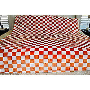 JCG Blanket Luxury Chessboard Plaid Throw Blanket (White/Orange), Fluffy Blankets, Warm Blankets for Winter, Blankets Queen Size, Good Also as Summer Blanket,