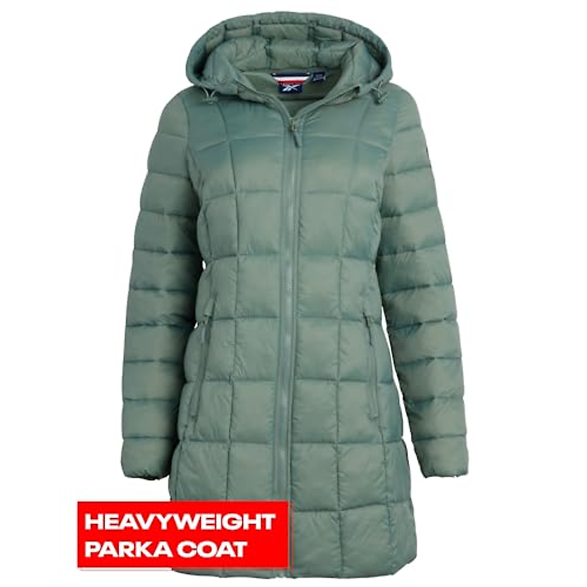 Reebok Women's Winter Jacket - Long Length Quilted Puffer Parka - Heavyweight Outerwear Coat for Women (S-XL), Size Medium, Sage
