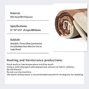 Farridoro Wool Fringe Throw Blanket 51inches with 67inches Decorative All Season Use Throw Blankets for Bed Sofa Couches Camping Chair Outdoor