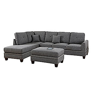Poundex PDEX-F6511 2-Pcs Sectional Sofa, Grey