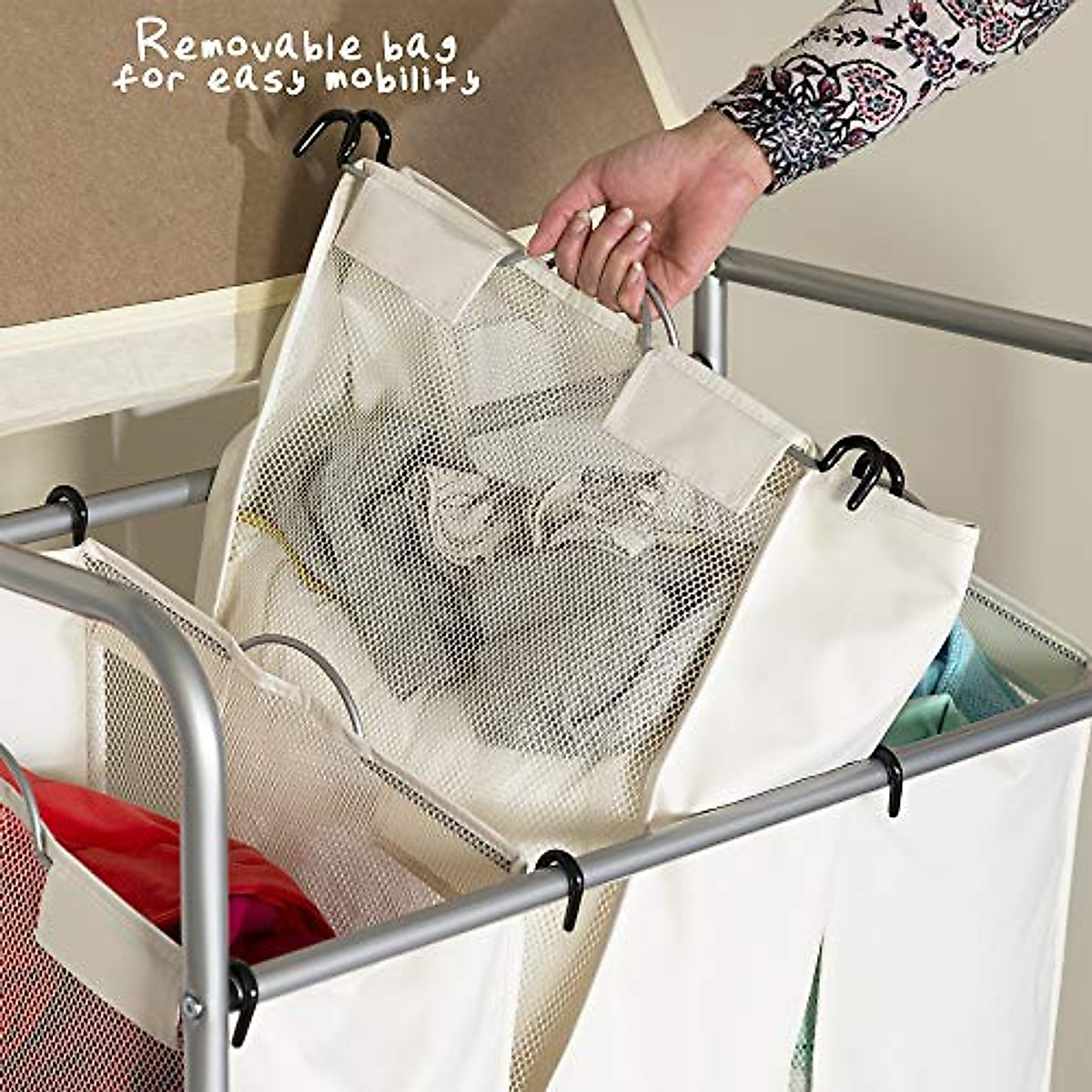 Triple Laundry Sorter with Ironing Board, 3-bin, Locking wheels, Natural