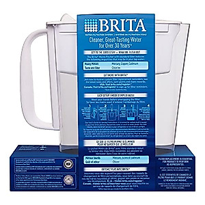 Brita Water Filter Pitcher for Tap and Drinking Water with 1 Standard Filter, Lasts 2 Months, 5-Cup Capacity, BPA Free, White