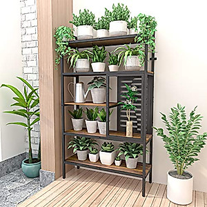 Weehom 5-Tier Adjustable Industrial Bookshelf, Modern Wood Bookcase with Stable Metal Frame, Open Storage Shelves Standing Shelving Unit for Living Room Bedroom Kitchen Office