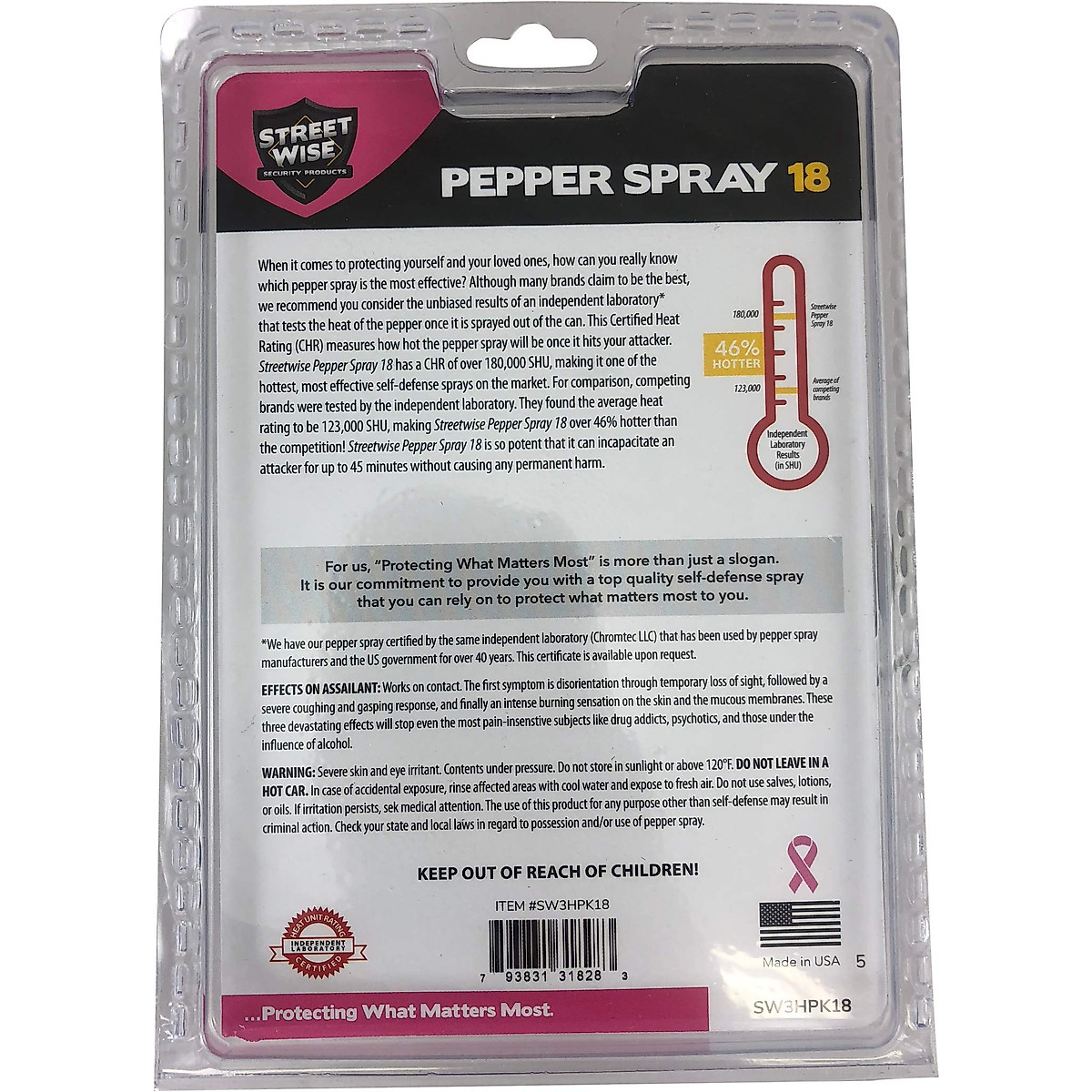 Streetwise Security Products Lab Certified Streetwise 18 Pepper Spray 1/2-Ounce Hard Case, Pink