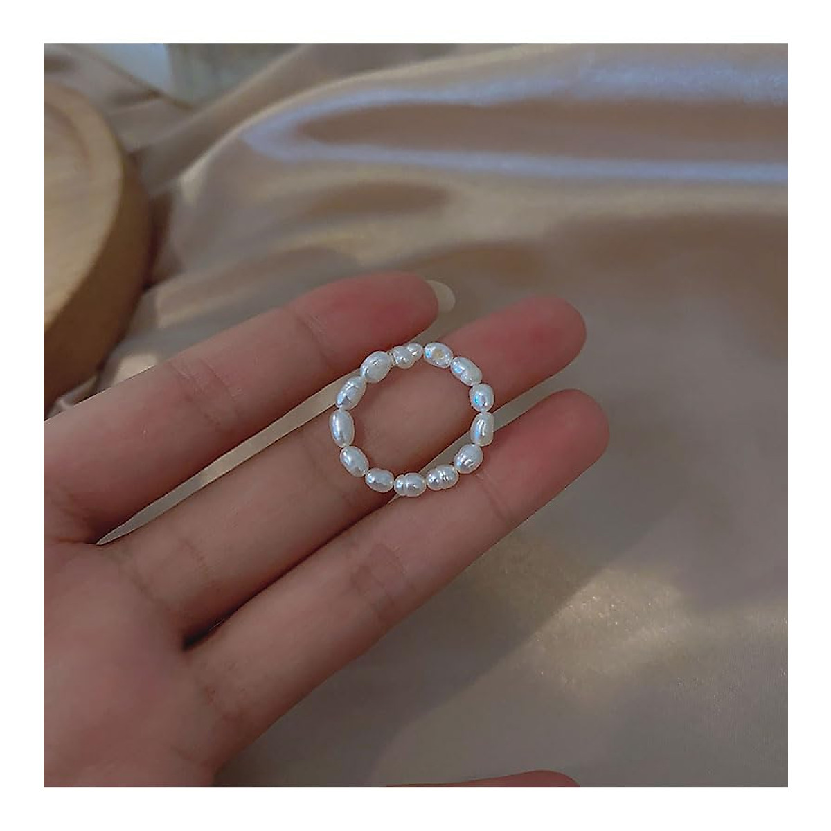 InzheG Dainty Pearl Rings for Women Freshwater Adjustable Stretch Stackable Trendy Pearl Ring Fashion Statement Holiday Gift for Teen Girls