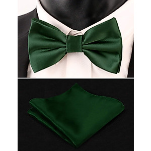 Alizeal Mens Prom Bow Tie, Handkerchief and Cummerbund Set (Solid Dark Green)