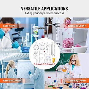VEVOR New Laboratory Glassware 24/40 Chemistry Glassware 29PCS Chemistry Lab Glassware Kit 250 1000ml for Distillations Separation Purification Synthesis 24/40 29PCS
