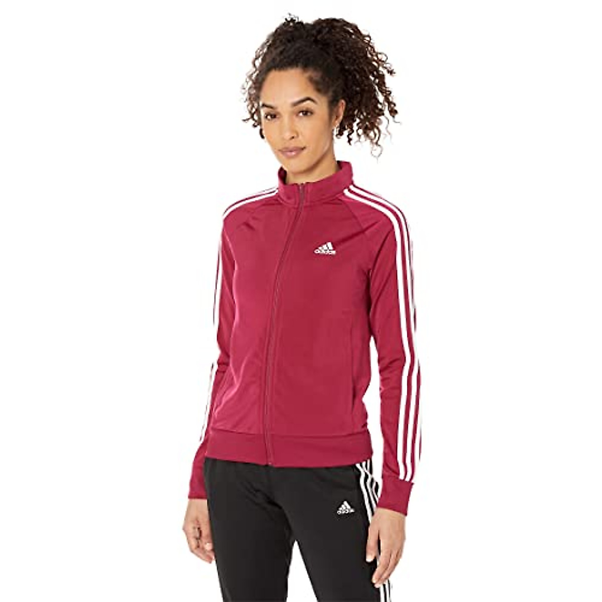 adidas Women's Plus Size Essentials Warm-Up Slim 3-Stripes Track Top, Legacy Burgundy/White, 3X