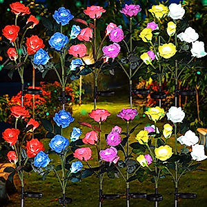 BBTO 12 Pack Solar Rose Lights Solar Outdoor Garden Flower Lights Flowers Roses Lights with 60 Rose Flowers Waterproof Lights for Valentine's Day Weeding Pathway Walkway Patio Yard Decoration