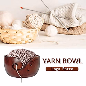 Wonderbooom Wooden Yarn Bowl with 12 pcs Bamboo Handle Crochet Hooks,Knitting Wool Storage with Holes,Handmade Crochet Bowl Holder Rosewood for Mother's Day