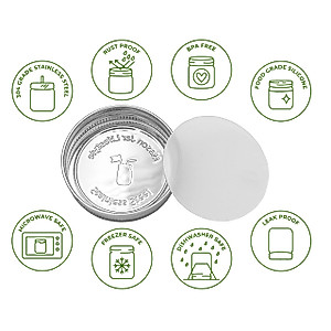 Mason Jar Lifestyle Rust Proof Stainless Steel Storage Lids with Silicone Seals (5 Pack, Regular Mouth)