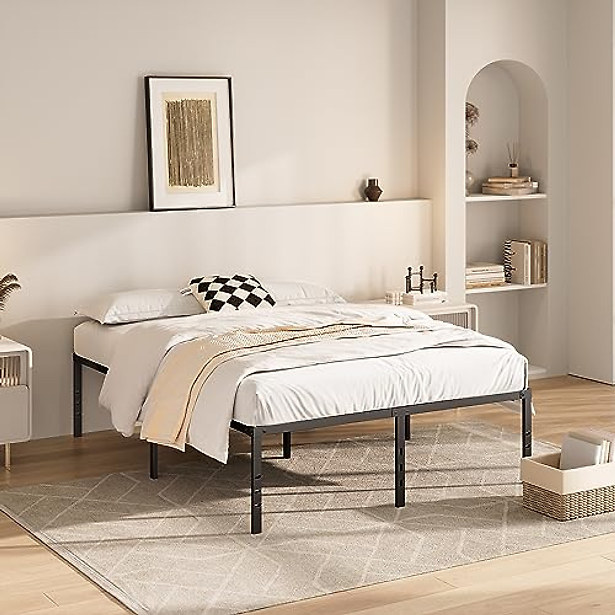 Jebosam Full Size Bed Frame No Box Spring Needed 14 inch Heavy Duty Platform Steel Support 2500 lbs Bed Frame Full Size Easy to Assembly Non-Slip Noise Free Black