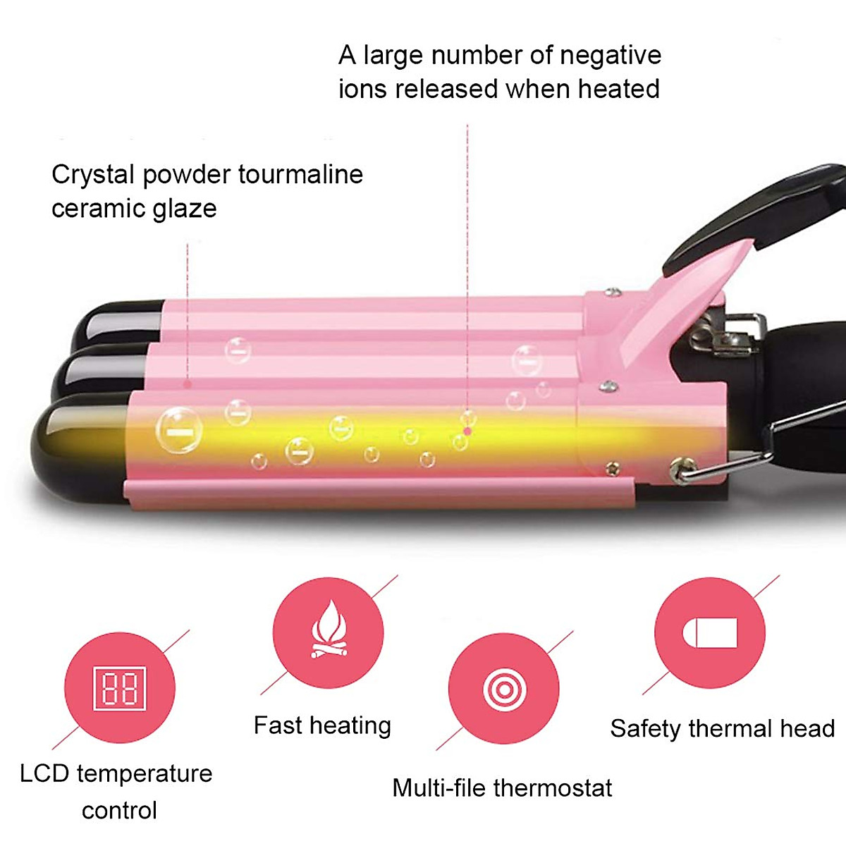 3 Barrel Curling Iron Wand Hair Crimper Iron with LCD Temperature Display - 1 Inch Ceramic Tourmaline Triple Barrel Hair Waver Curling Iron, Dual Voltage Crimping Iron Hair Curling Wand