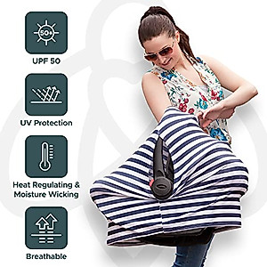 Luv Bug UPF 50 Baby Car Seat Covers with Side Vents, UV Protection, Breathable Breastfeeding Cover, Carseat Canopy for Babies (Palm Leaf)