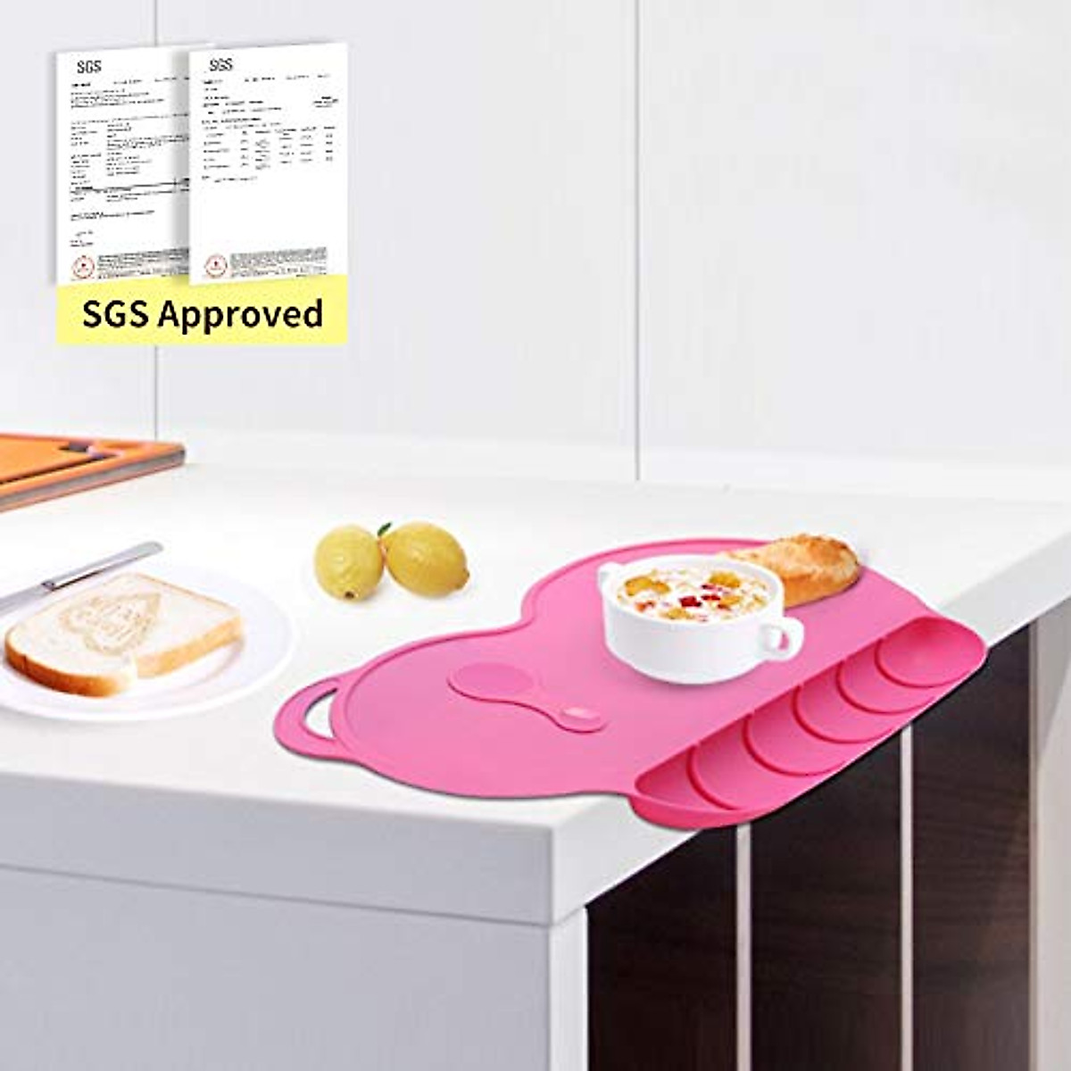 Food Catching Baby Placemat - Food Grade Silicone Reusable Travel Placemat for Kids Tiny Diner Portable Roll Up Non Slip Washable Restaurant Food Mat for Child Toddler Infant