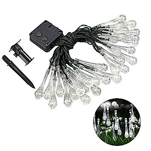 Solar Powered 30LED Raindrop String Lights with 8 Lighting Modes Home Garden Party Light Decor for Outdoor Home Lawn Wedding Patio Party and Holiday