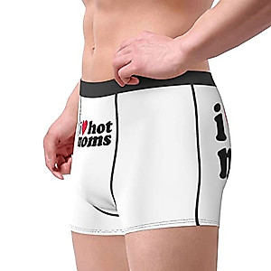 CENTUKE I Love Hot Moms Gag Gifts For Men Boys Boyfriend Gifts Underwear Men's Stretch Elastic Wide Band Boxer Brief Underwear Mens Boxers Black