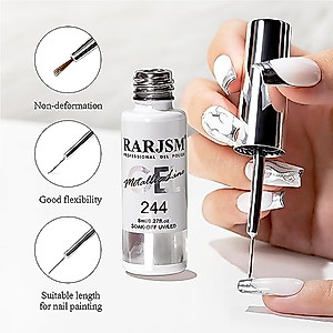 RARJSM Metallic Silver Gel Liner Nail Art 3D Mirror Chrome Effect Gel Nail Polish 8ml Build in Thin Brush Metal Painted Drawing Striper Gel Polish Soak off Curing Requires for Home Salon Diy Painting