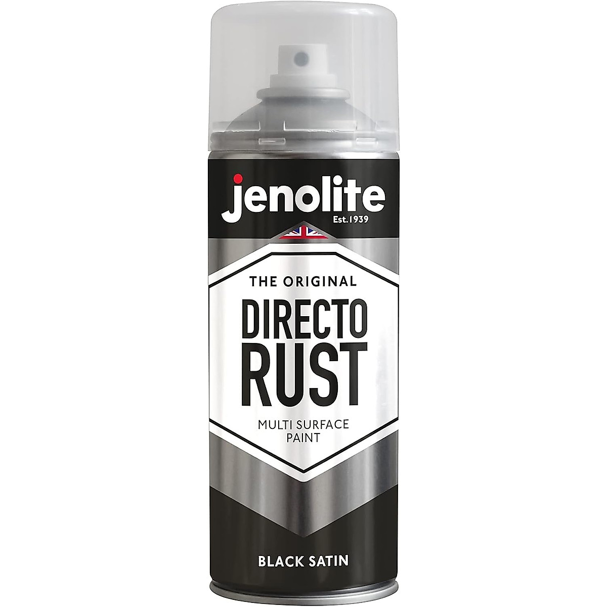 JENOLITE Directorust Satin Spray Paint | BLACK | 400ml (13.52fl oz) | Semi-Gloss Spray Paint | Wood, Metal, Plastic, Ceramic & Rusted Surfaces | Interior & Exterior Use | RAL 9005