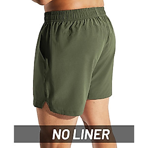 MIER Men's Workout Running Shorts Quick Dry Active 5 Inches Exercise Shorts with Pockets, Lightweight, Breathable, Army Green, L