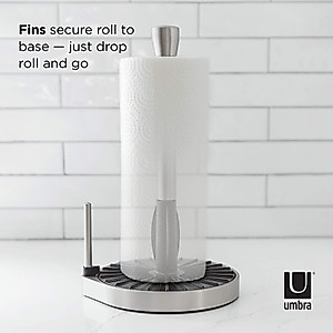 Umbra Spin Click N Tear Paper Towel Holder Stand for Countertop - One-Handed Tear, Nickel/Black