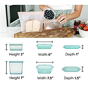 Zip Top Reusable Food Storage Bags | 2 Bag Set [Teal] | Silicone Meal Prep Container | Microwave, Dishwasher and Freezer Safe | Made in the USA