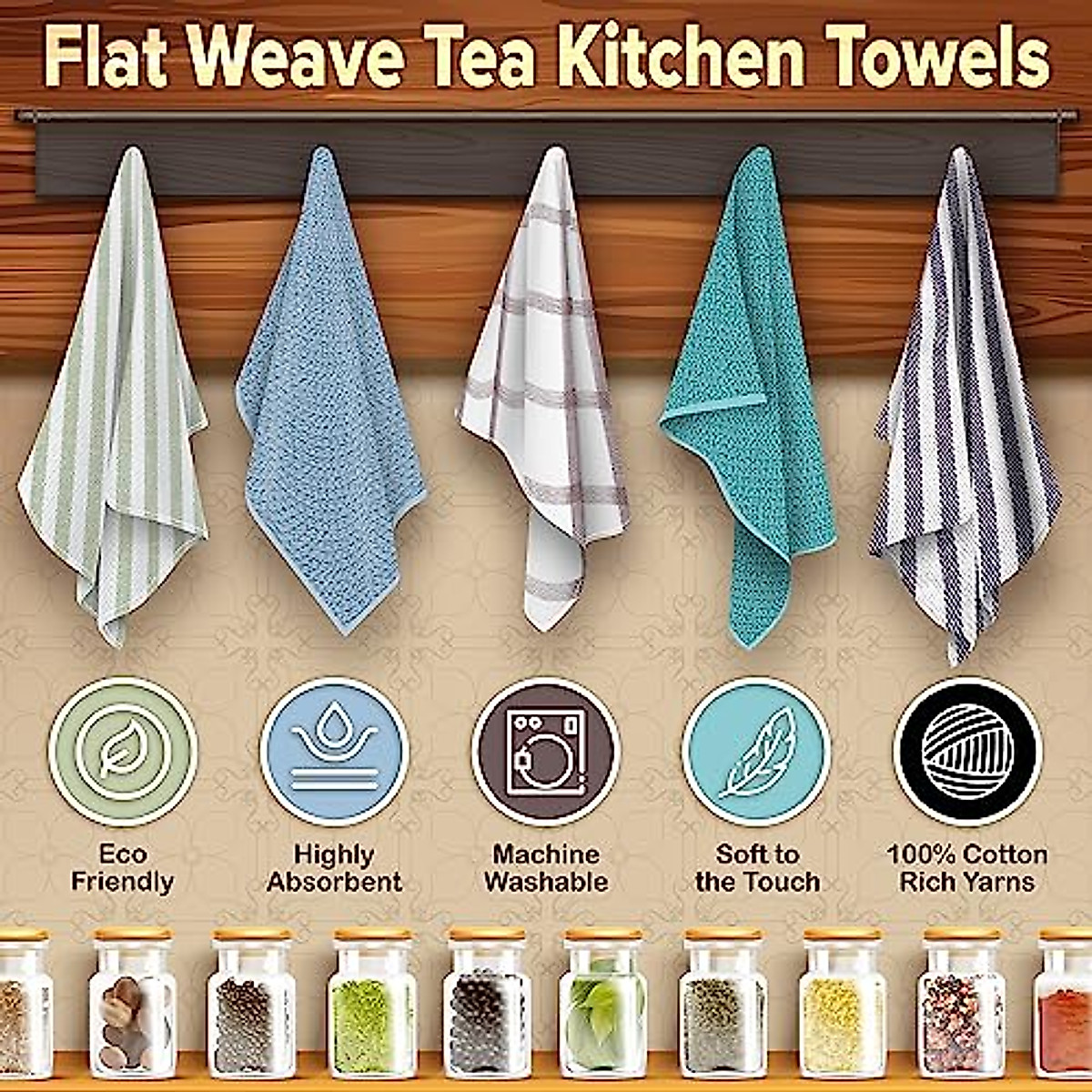 KAF Home Premium Kitchen Towels (18" x 28"), Large 100% Cotton, Flat & Terry Absorbent Dish Towel Set (Sage, 6 Pack)