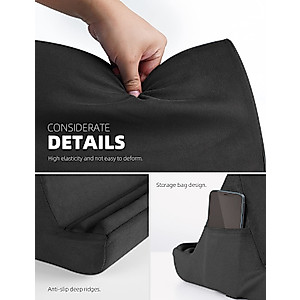 Lamicall Tablet Pillow Holder Stand - Tablet Pillow Soft Pad Dock for Lap, Bed and Desk with Pocket & 4 Viewing Angles, for 2022 iPad Pro 11, 12.9, Air, Mini, Kindle, 4-13" Phone and Tablet, Black