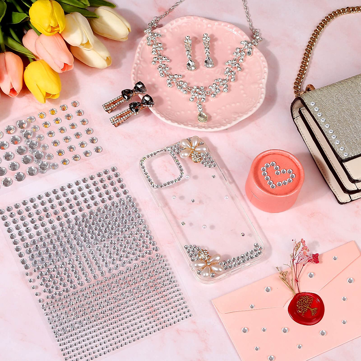 1980Pcs Self Adhesive Rhinestones Stickers, Shynek Stick on Rhinestone Gems face Jewels for Hair, Face, Makeup, Crafts, 6 Sizes