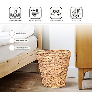 VOSAREA Water Hyacinth Wicker Trash Can Natural Woven Waste Basket Round Wastebasket Garbage Bin for Home Sundries Laundry