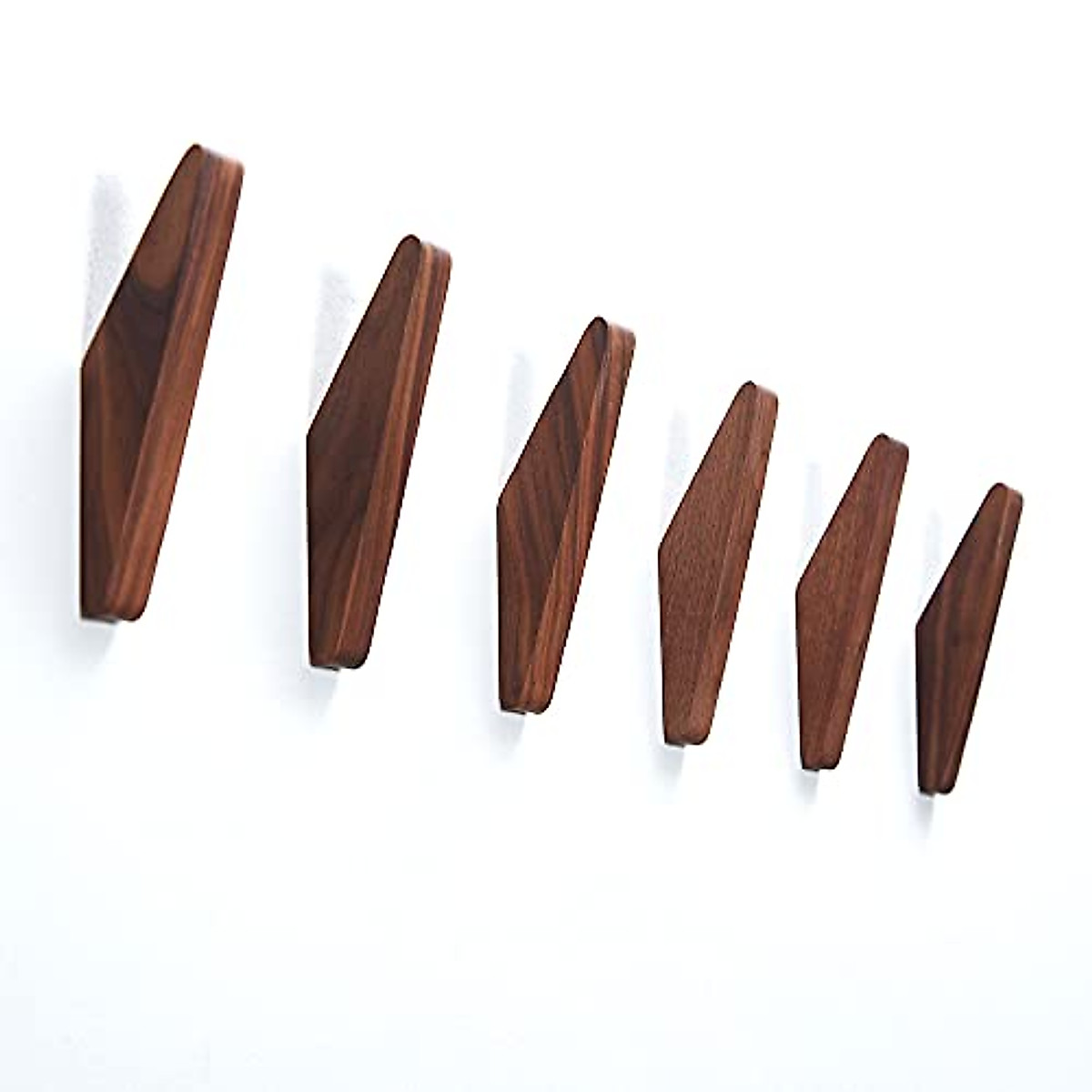 DUUO Wood Wall Hooks, 6 Pack Black Walnut Coat Hooks Minimalist Design Heavy Duty Robe Hook Wall Mounted Rustic Wooden Hooks Clothes Hanger Hat Rack Hooks for Hanging Bathroom Towels. (Walnut 6hook)