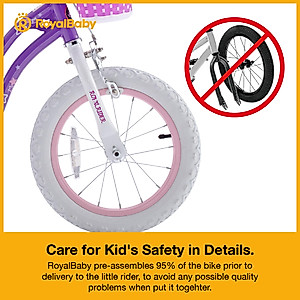 RoyalBaby Stargirl 14 Inch Kids Outdoor Bicycle with Accessory Basket, Bell, Thick Wheels, and Safety Training Wheels for Ages 3-5, Purple