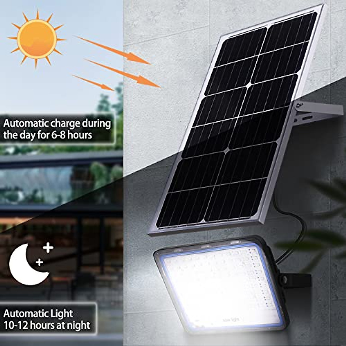 Gebosun 2-Pack 300W LED Solar Flood Light, Remote Controlled, Dusk to Dawn, 24,000Lumen, 6000K, IP67 Waterproof, Wall-Mounted & Pole-Mounted, Perfect for Barn, Warehouse, Backyard and Garden