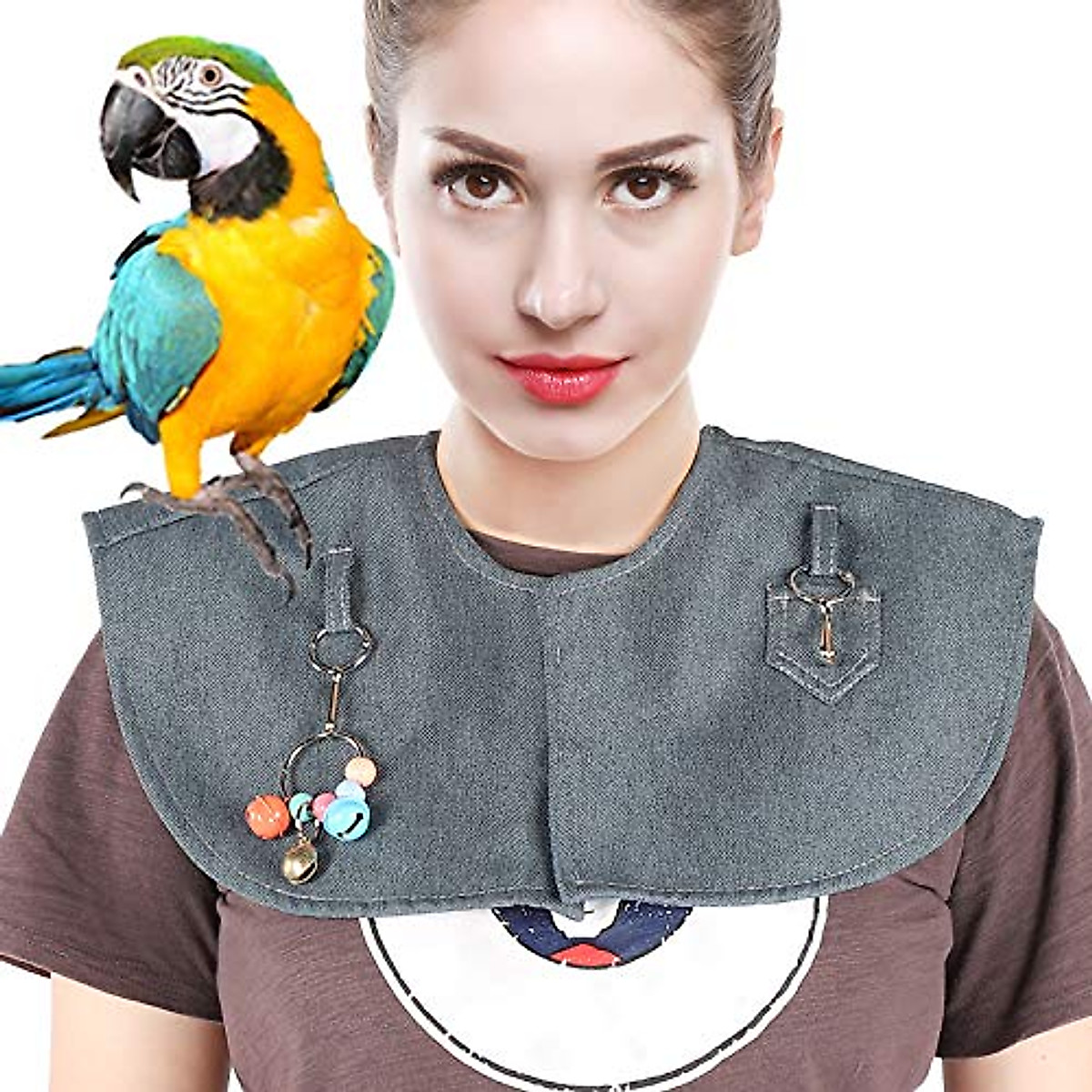 Parrot Training Shoulder Protector Stand Hang Anklet Bell Multi-Functional Anti-Scratch Pet Shoulder Diaper Shawl (Random Color Bell Pendant)