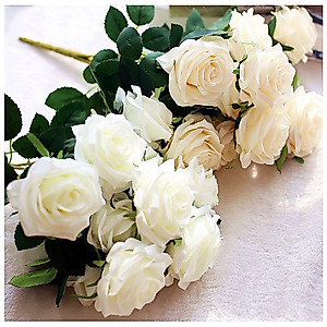 Jasion Artificial Roses Flowers 10 Heads Arrangement Silk Bouquet for Home Office Parties Bridal and Wedding Decoration (White)
