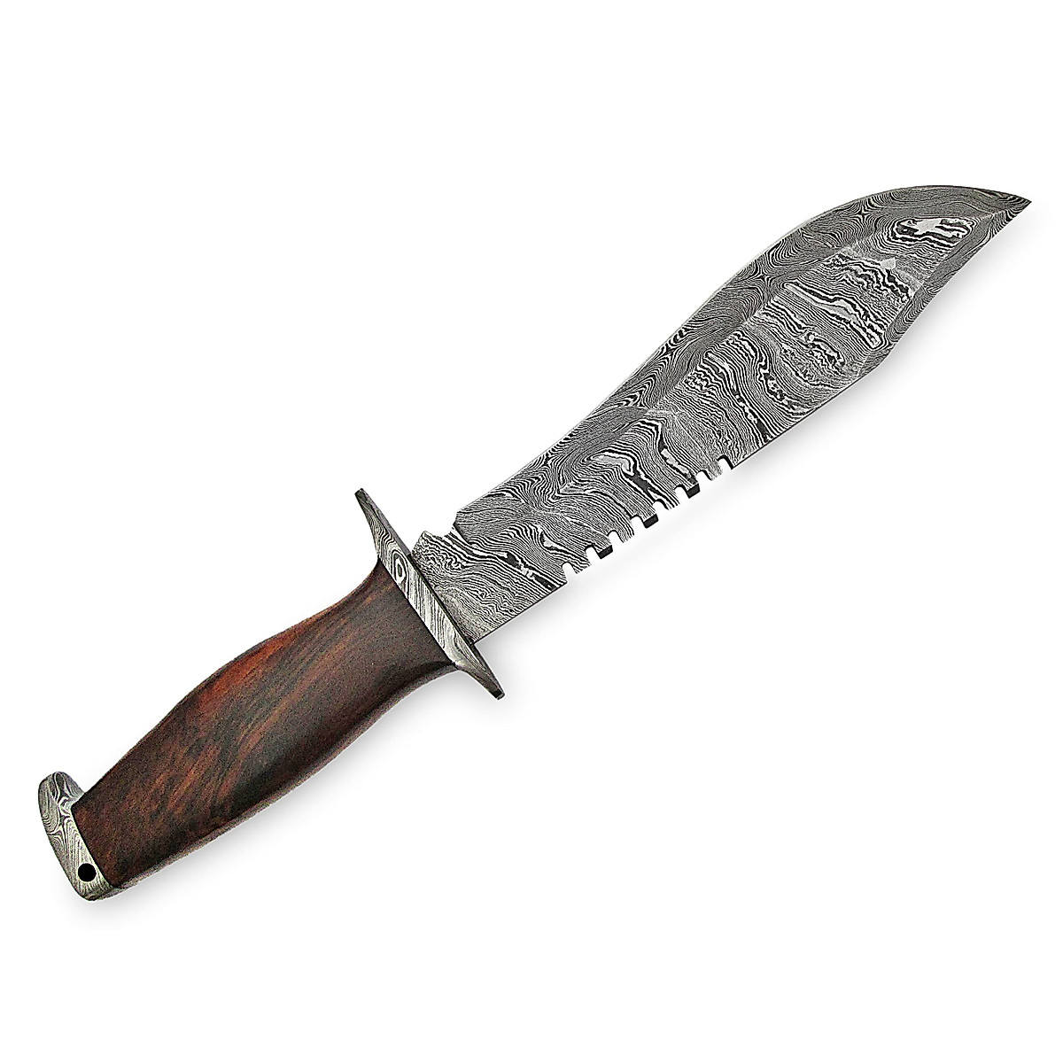 SFG - 13" Fixed Blade Hunting Bowie Knife, Damascus Steel Blade, Non-Slip Walnut Wood Handle, Lanyard Hole, Hunting, Camping, Backpacking, Fishing, Unique Gift Item For Him