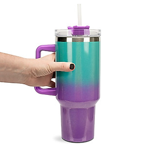 Elanze Designs It's Fine I'm Fine Everything's Fine 40 oz. Stainless Steel, Large Water Bottle Coffee Mug, Spill & Leak Resistant, Thermal Travel Tumbler with Handle, Lid & Straw, Teal/Purple