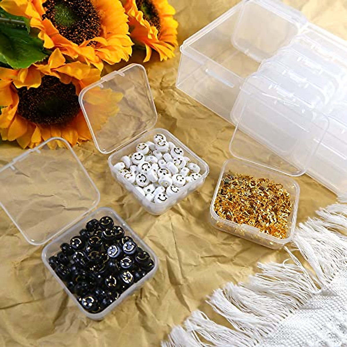 SKYVAN 12pcs Mini Clear Plastic Beads Storage Box Small Empty Organizer Box with Hinged Lid for Storage of Small Items, Jewelry,Hardware,DIY Art Craft Accessory (2.12 x 2.12 x 0.79 inch)