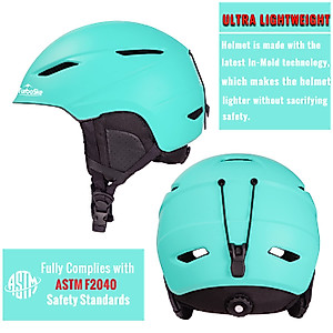 TurboSke Ski Helmet, Snowboard Helmet Snow Sports Helmet, Audio Compatible and Lightweight, ASTM Standard Helmet for Men, Women and Youth (M, Green)