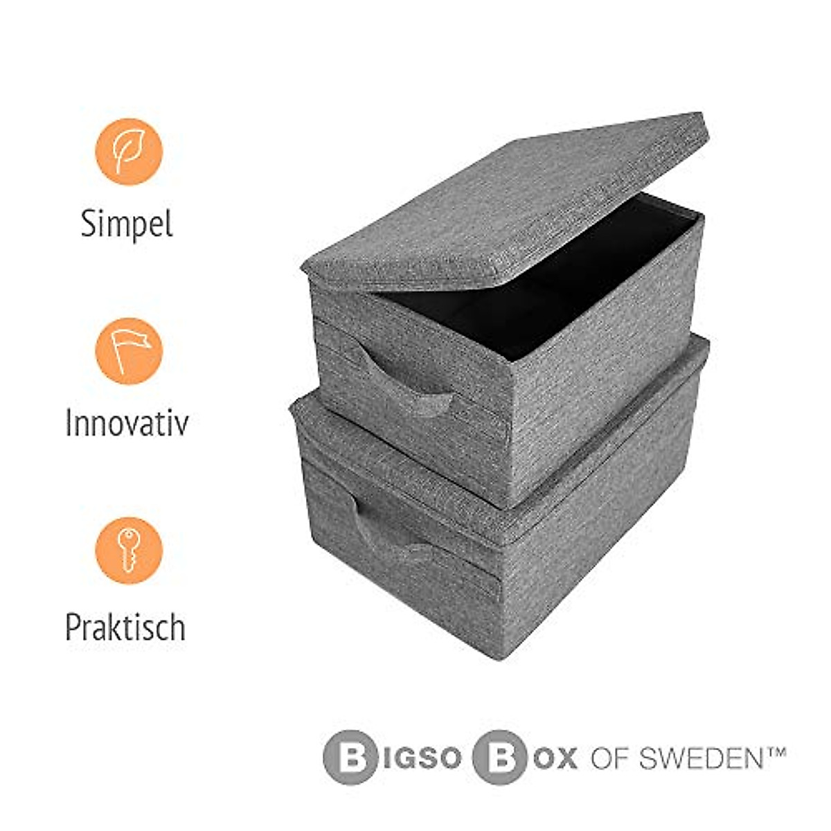 Bigso Soft Foldable Polyester Storage Box with Lid | Fabric Storage Bin with Lid and Handles for Closets and Rooms | Collapsible Storage Box for Clothes and More | 13.4″ x 17.7″ x 9.8” | Large | Grey