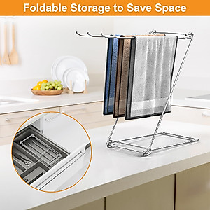 Kitchen Towel Holder Stand, 4-Arm Dish Towel Holder Countertop Hand Towel Holder for Bathroom, Free Standing Hand Towel Stand Washcloth Dish Cloth Drying Rack, Z-Shaped Folding Hanging Towel Bar Stand