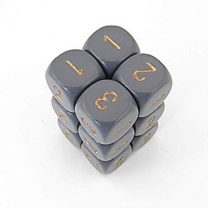 Dark Grey Opaque Dice with Gold Numbers D3 (D6 1-3 Twice) 16mm (5/8in) Pack of 12 Wondertrail