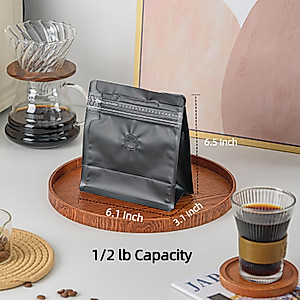 Roppolo 50 Pcs 0.5lb Balck Sqaure Coffee Bean Bags with Valve, Easy Tear Open & Repeating Sealed Zipper, Heat-Seal Stand Up & Flat Bottom Coffee Bag, 8oz Capacity 7.6.1x6.5 Inch