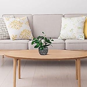 LORYDECO Artificial Potted Plants, Real Looking Fiddle Leaf Fake Plant with Pot, Plastic Watercress Leaves Small Faux Trees with Cement Planter, Greenery Plant Table Decor for Home Indoor