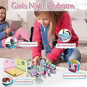 QMAN 6-12 Girl's Dream Home Building Blocks Kit Educational Toy, Build Girl's Bedroom Living Room Kitchen, 3 Building Methods (194 Pieces)