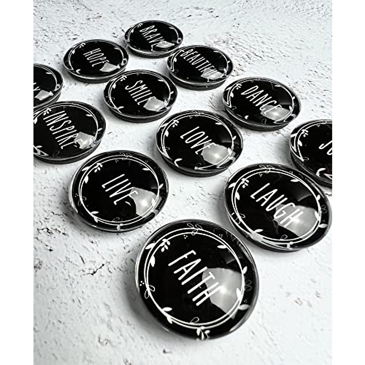 BabyPop! Newest Design Black 12 Pack Round Glass Refrigerator Magnets, Trendy Inspirational Magnet Gift Set for Fridge Cute Decorative Motivational Whiteboard Magnets for Office Locker Home & Kitchen