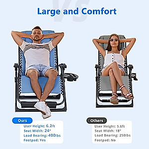 Ezcheer Padded Zero Gravity Chair Oversized with Foot Rest Cushion, Support 400 lbs Patio Beach Lounge Chair, Camping Lawn Outdoor Recliner with Cup Holder