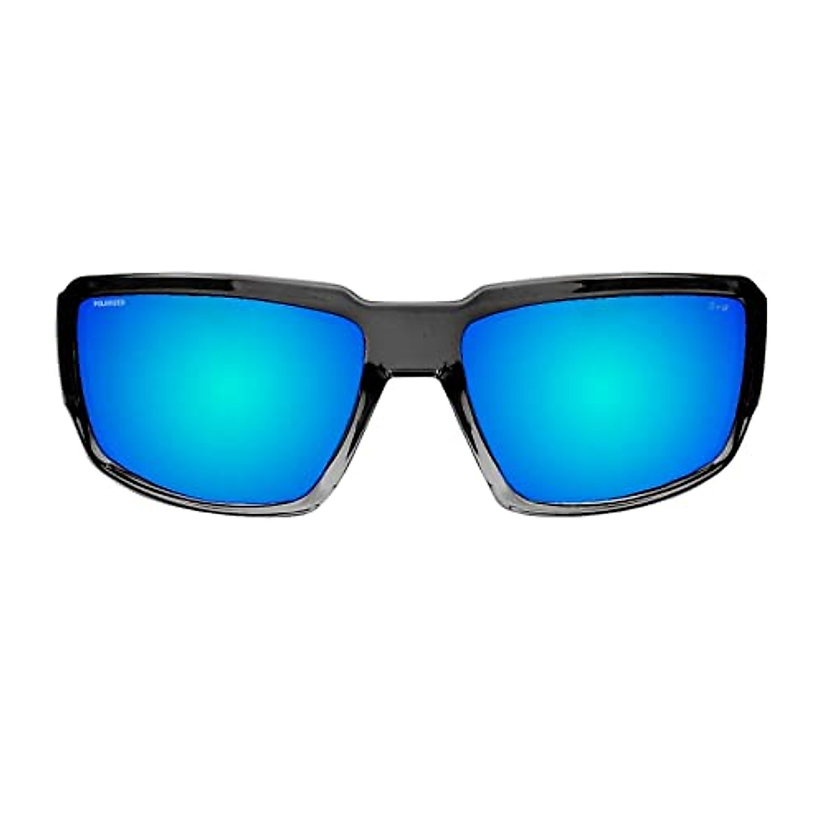 BOMBER Polarized Sunglasses for Men, 2 Tone Crystal Smoke Frame with Ice Blue Mirror Polarized Safety Lens z87 Compliant, UV Protection for Safety Glasses - BG114ICE